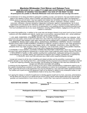 Fillable Online Manitoba Whitewater Club Waiver and Release Form Fax ...