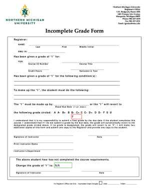 Fillable Online NMU Incomplete Grade Form. Fillable PDF Incomplete ...