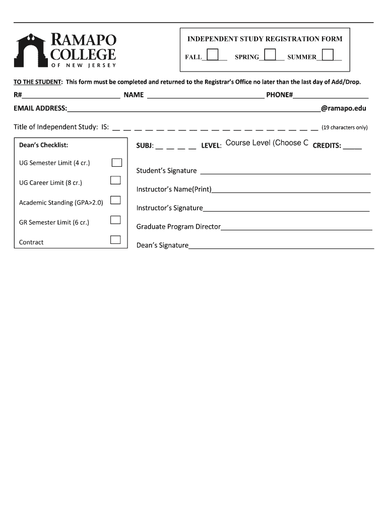 Fillable Online Independent Study Registration Form revision Fax Email Print - pdfFiller