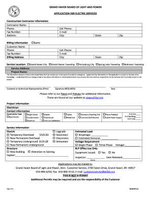 Fillable Online Application for electrical service. GHBLP Electric ...