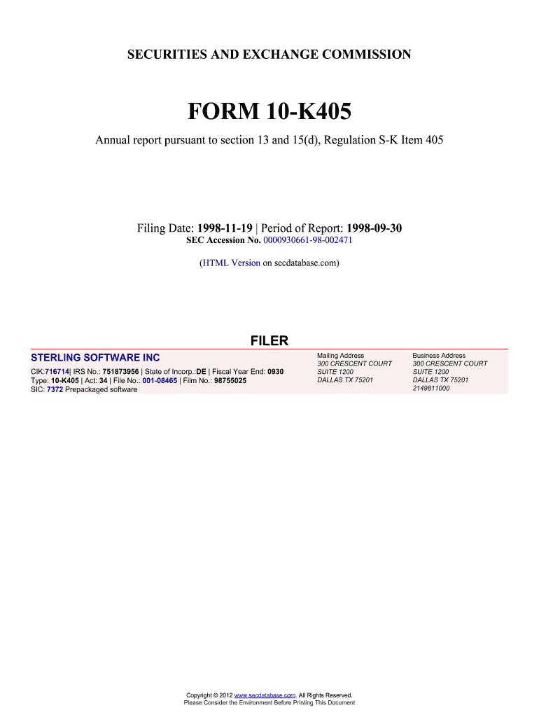 Fillable Online STERLING SOFTWARE INC (Form. Accession Number Fax Email ...