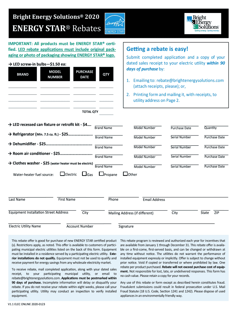 Fillable Online ENERGY STAR Residential Lighting RebatesBright Energy ...