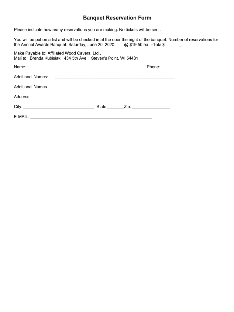 Fillable Online Annual Awards Banquet Reservation Form Please indicate ...