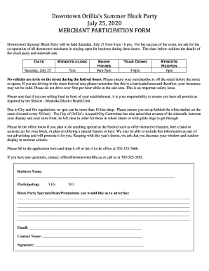 Fillable Online Summer Block Party returns to downtown Orillia this ...