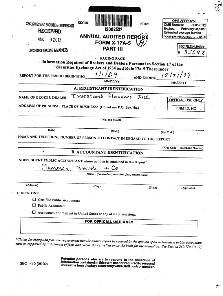 Fillable Online ANNUAL AUDITED REPORT FORM X-17A-5 PART PP FACING ...