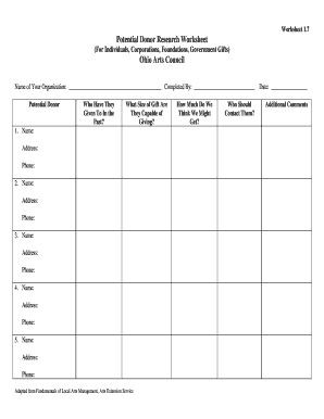 Fillable Online Potential Donor Research Worksheet (For Individuals ...