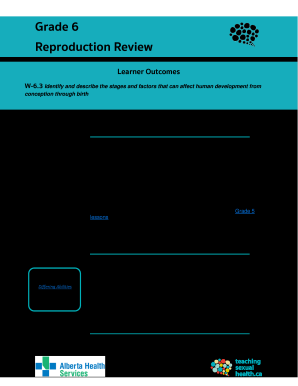 Fillable Online Grade 6 Reproduction Review - Teaching Sexual Health ...