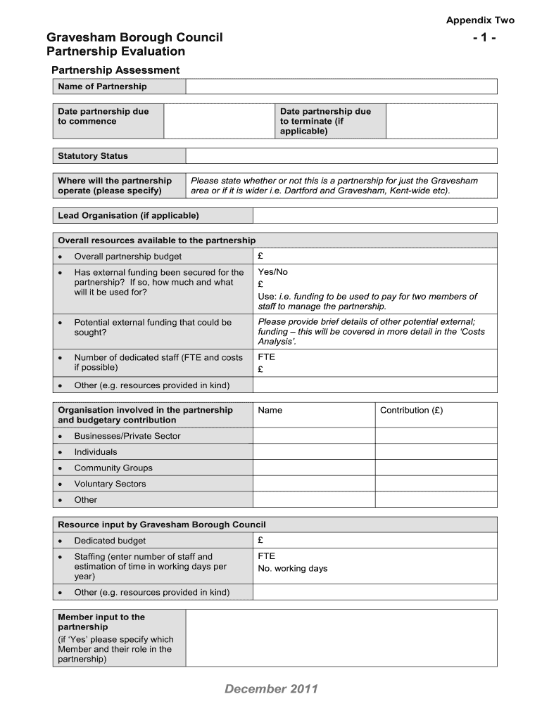 Fillable Online 1 - Partnership Evaluation ... - Gravesham Borough ...