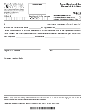 Fillable Online Recertification of the Record of Activities (RS2419 ...