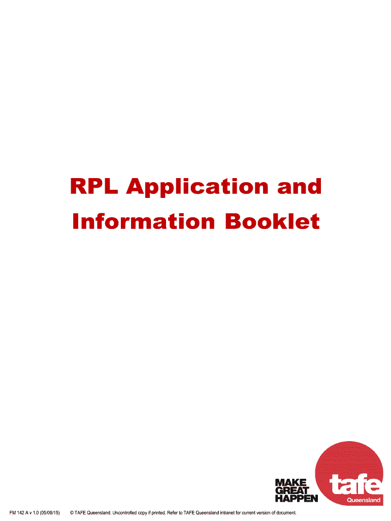 Fillable Online RPL Application and Information Booklet - TAFE ...