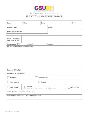 Fillable Online Request for a New Degree Program Form. Request for a ...