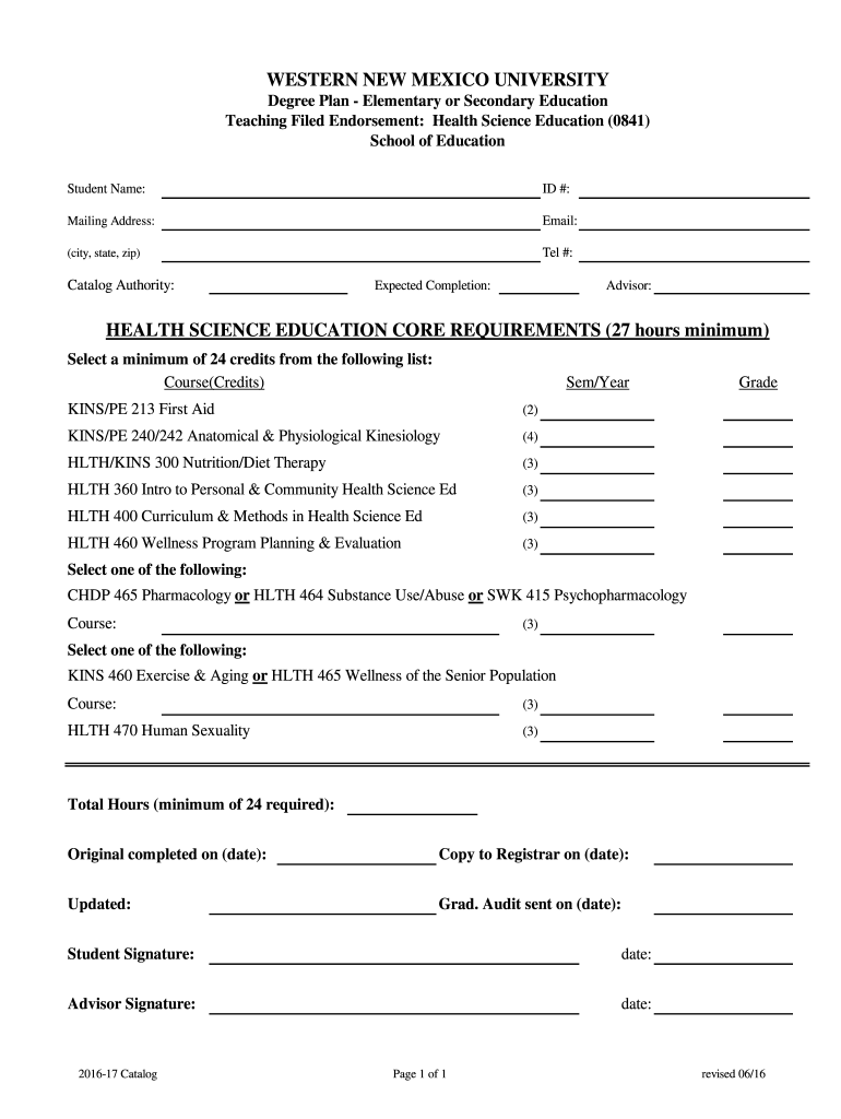 Fillable Online WESTERN NEW MEXICO UNIVERSITY HEALTH SCIENCE ... Fax ...
