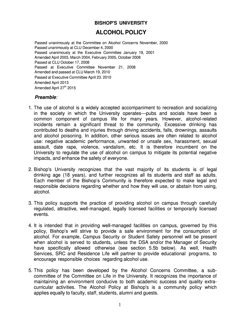 Fillable Online Alcohol Policy for WEB Fax Email Print - pdfFiller