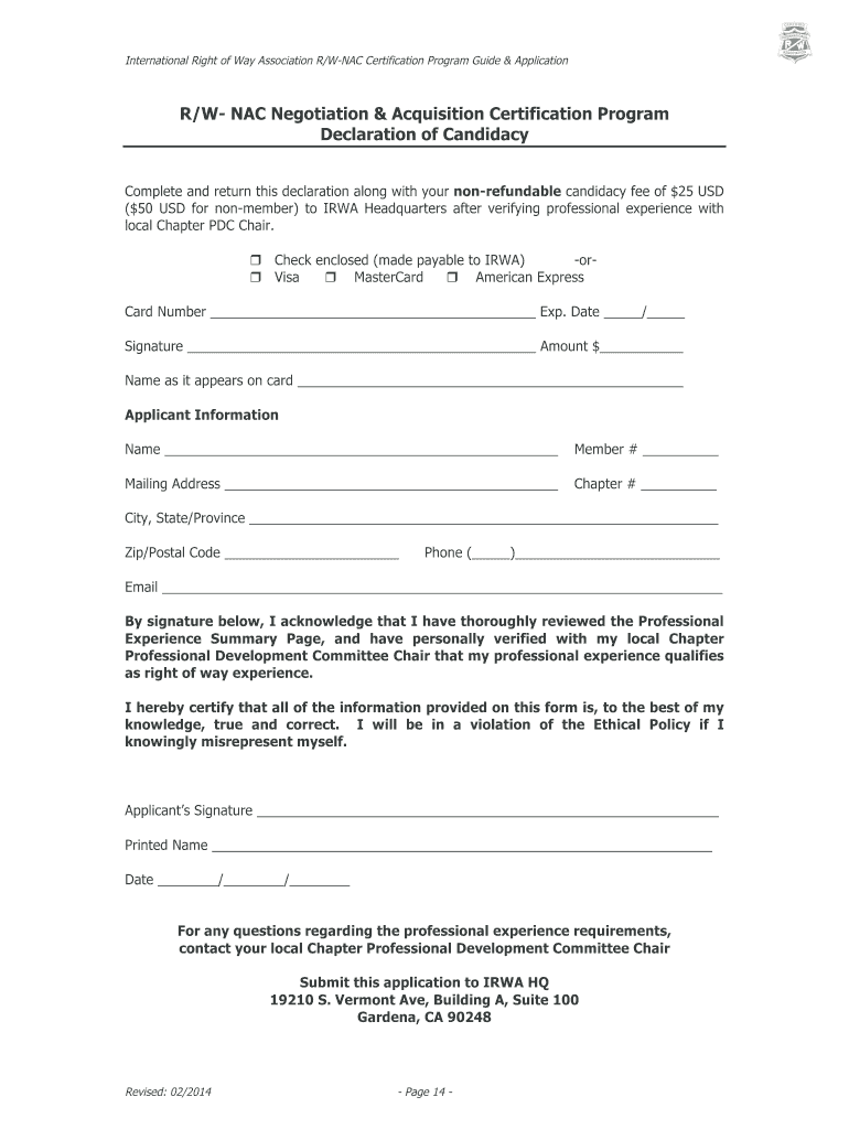 Fillable Online RW-NAC Program Guide and Application Packet.revised.02. ...