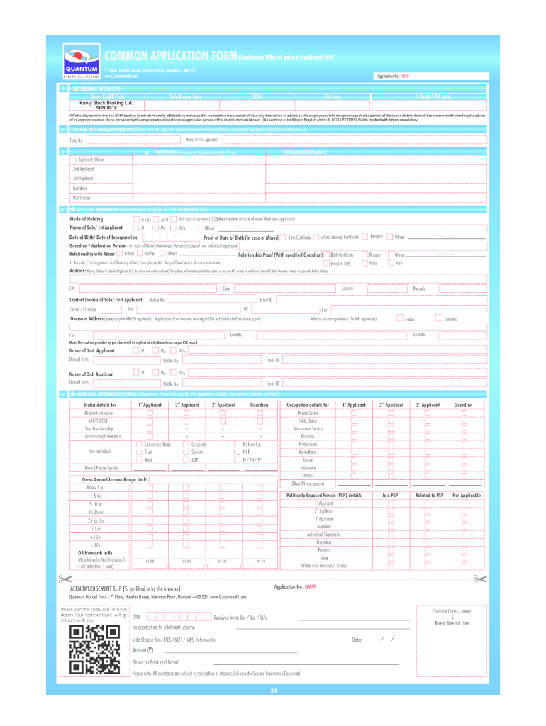 Quantum Mutual Fund Application Form. Quantum Mutual Fund Application ...