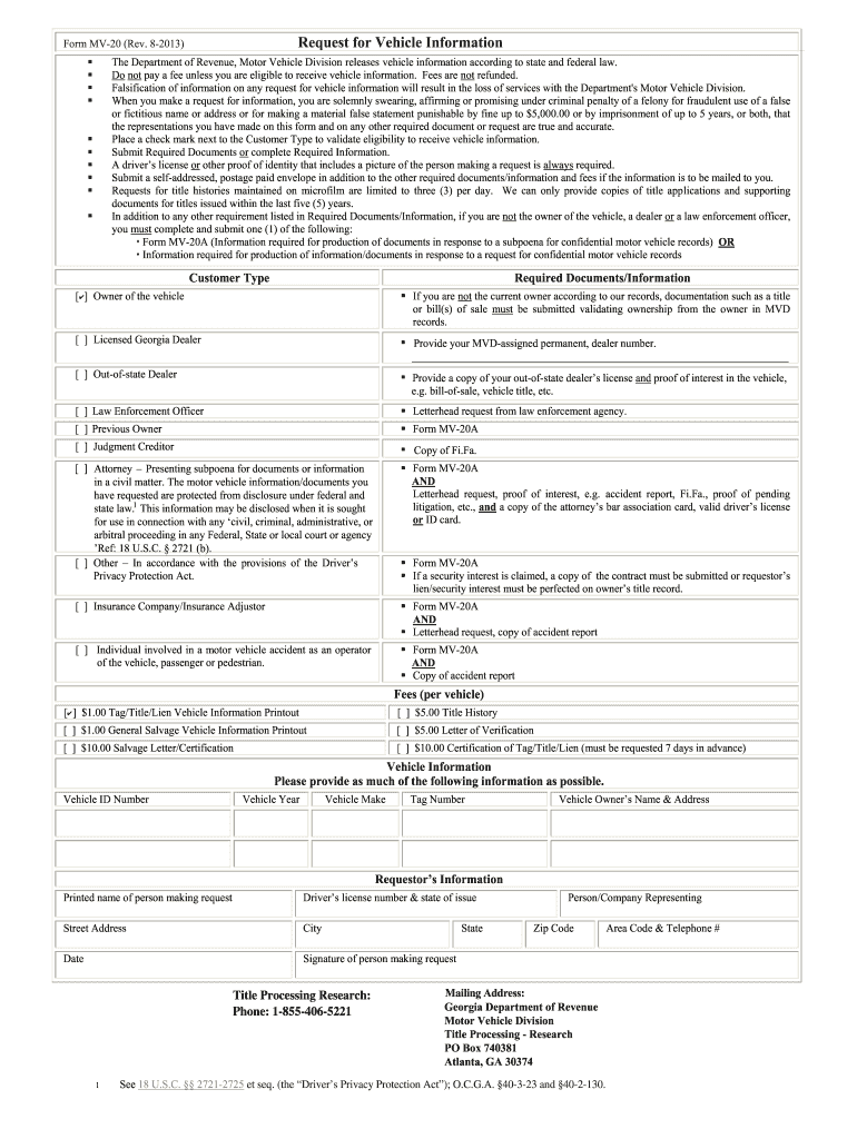 Fillable Online Form MV-20 Fax Email Print - pdfFiller