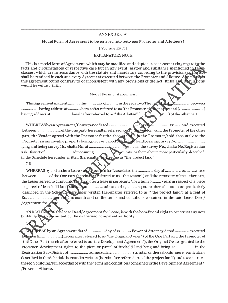 Fillable Online rera model form of agreement Fax Email Print - pdfFiller