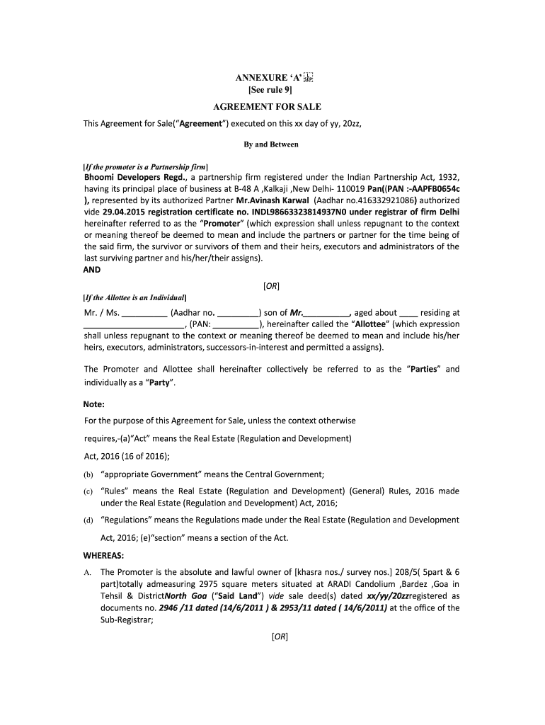 Rera Agreement Format - Fill Online, Printable, Fillable, Blank | pdfFiller