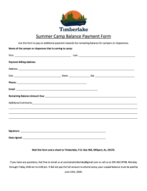 Fillable Online Summer Camp Balance Payment Form - Caboose CMS Fax ...