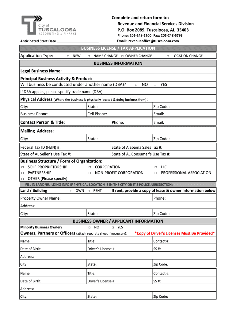 Phone: 205-248-5200 Fax: 205-248-5793 Anticipated Start Date: Fill out ...