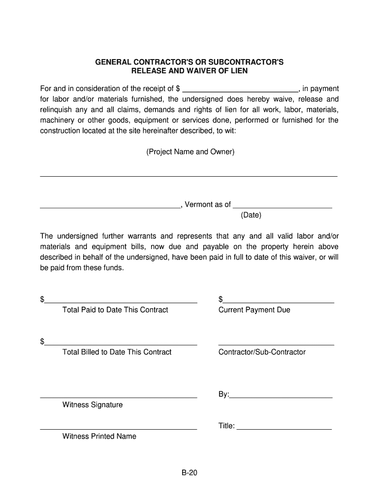 Fillable Online Subcontractor's Lien Waiver and Release of Claims ...