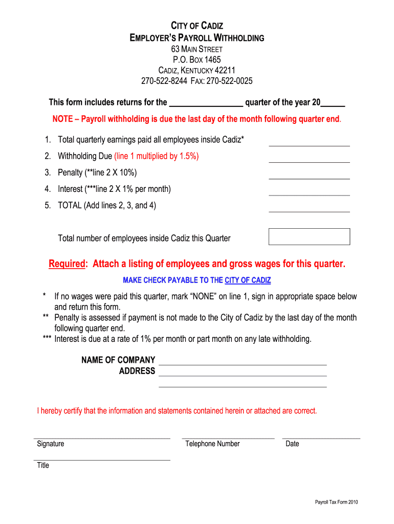 Fillable Online Quarterly Payroll Tax Form Fax Email Print - pdfFiller