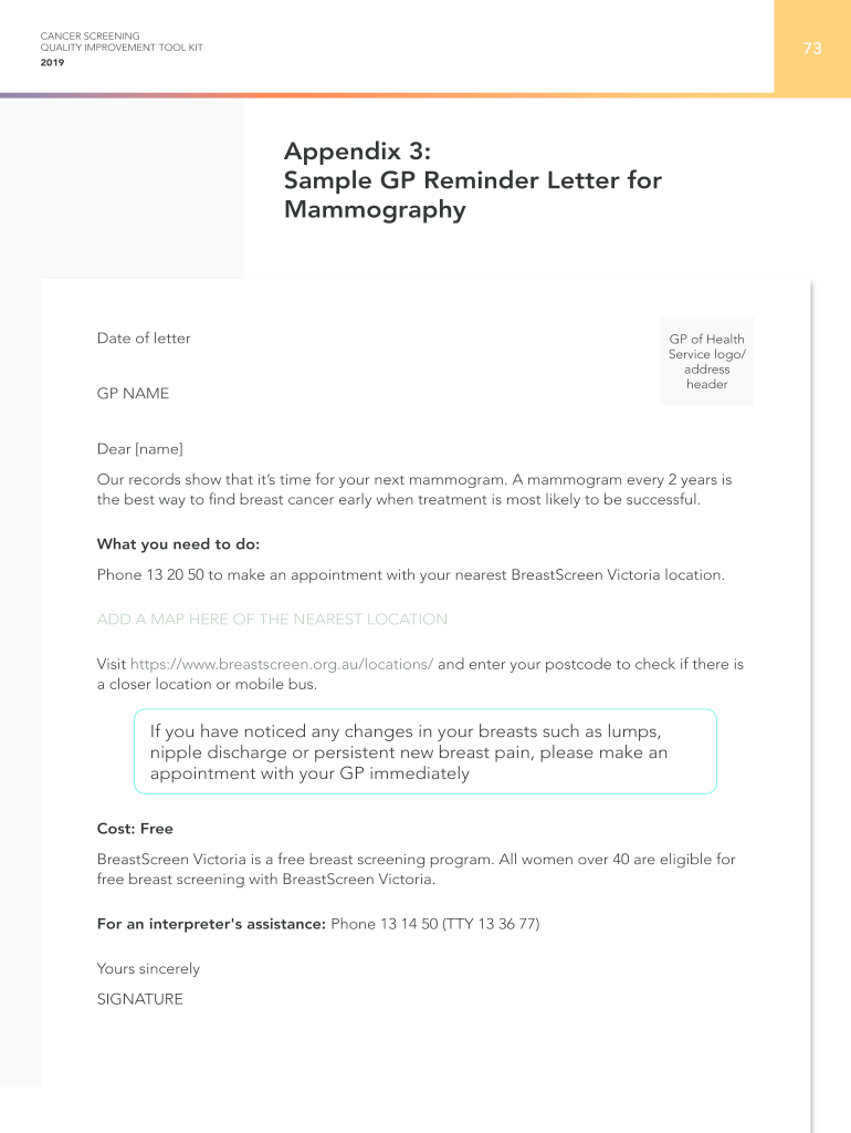 Mammogram Reminder Letter Template - Fill Online, Printable, Fillable ...