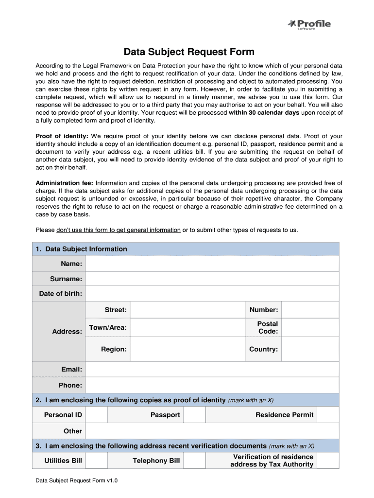 Fillable Online Data Subject Request Form - profilesw.com Fax Email ...