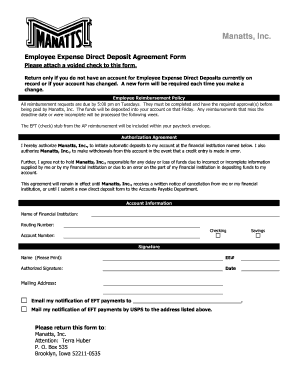 Fillable Online Direct Deposit Agreement Form - Manatts Fax Email Print ...