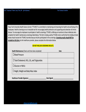 Fillable Online HEALTH SCREENING VERIFICATION FORM - HomeTexas Tech ...