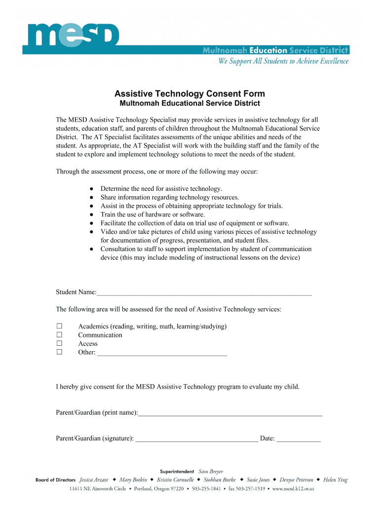Fillable Online Assistive Technology Consent Form Fax Email Print ...