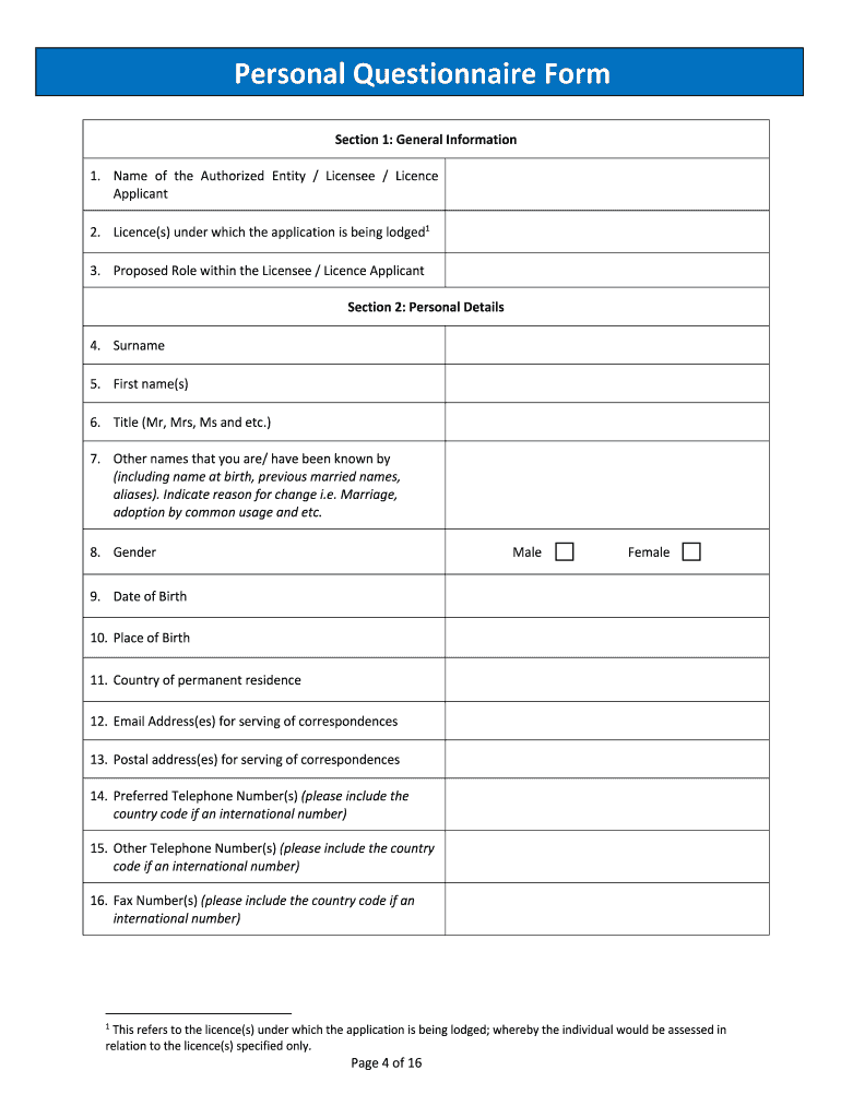 Fillable Online Personal Questionnaire Form.docx Fax Email Print ...