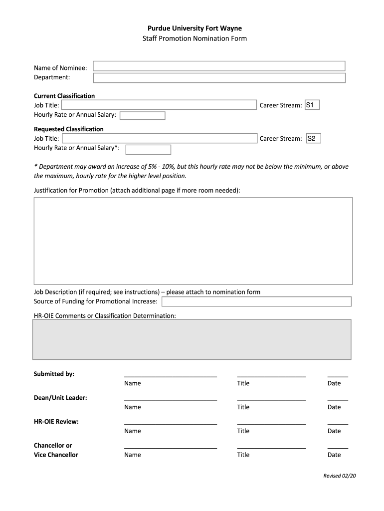 Fillable Online Staff Promotion Nomination Form Fax Email Print - pdfFiller