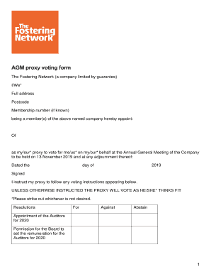 Fillable Online AGM proxy voting form - The Fostering Network Fax Email Print - pdfFiller