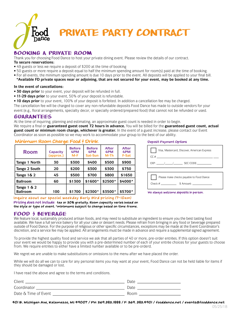 Fillable Online Private Parties Contract - Fill Online, Printable ...