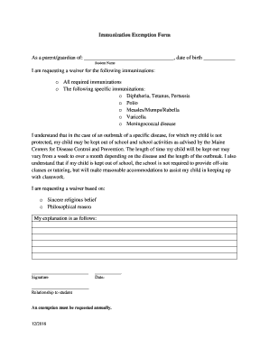 Fillable Online Sample Immunization Exemption Form Fax Email Print ...