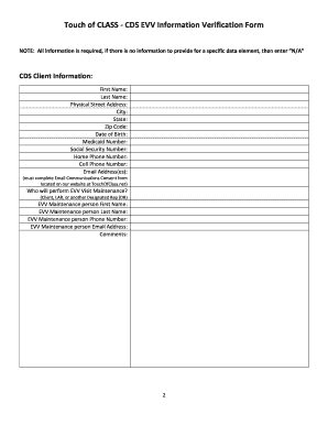 Fillable Online Touch of CLASS - CDS EVV Information Verification Form ...