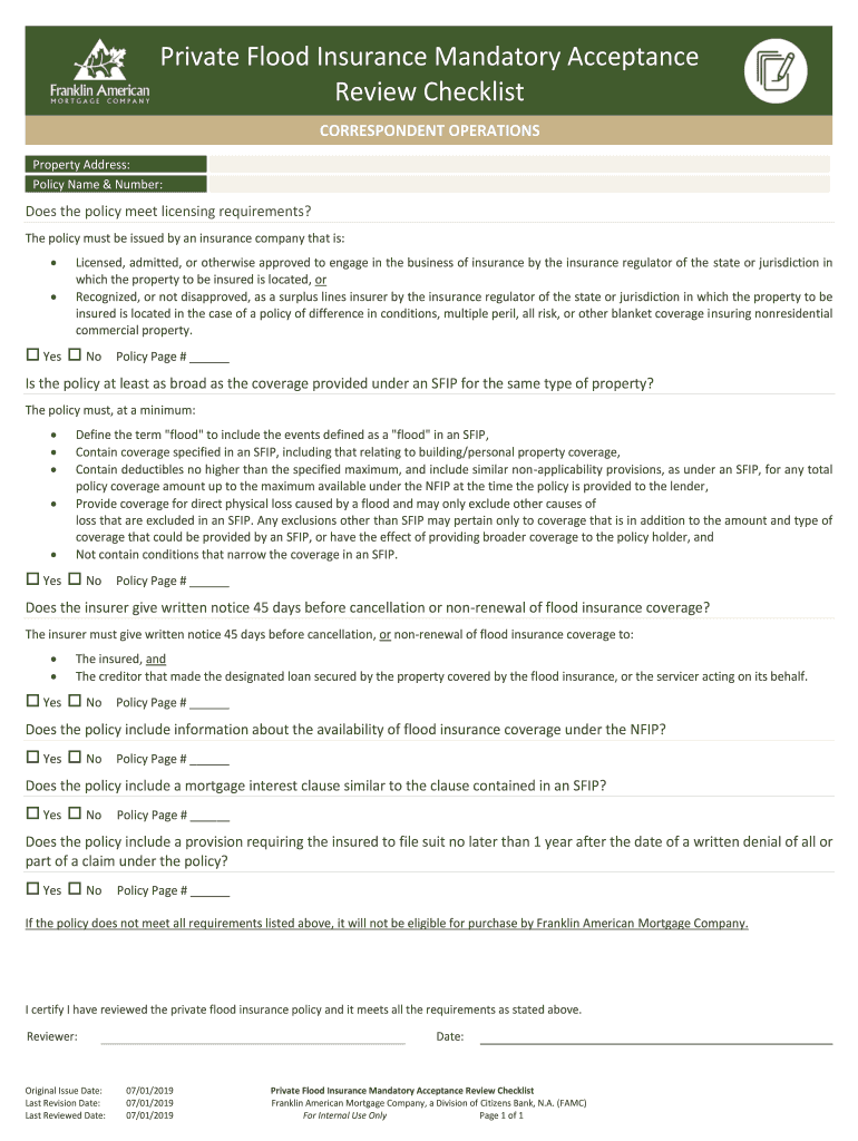 Fillable Online private flood insurance checklist Fax Email Print ...