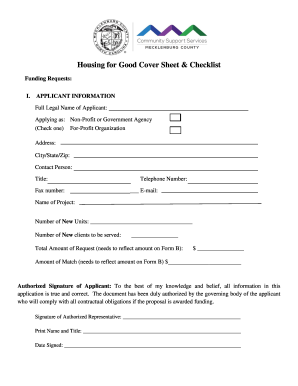 Fillable Online Housing for Good Cover Sheet & Checklist Fax Email ...