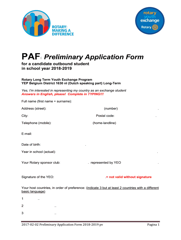 Fillable Online PAF: Preliminary Application Form Fax Email Print - pdfFiller