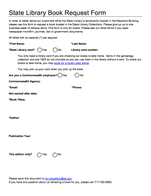 Fillable Online State Library Book Request Form Fax Email Print - pdfFiller