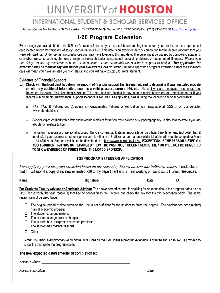 Fillable Online I-20 Program Extension Fax Email Print - pdfFiller