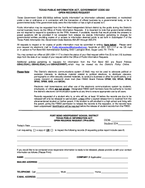 Fillable Online TEXAS PUBLIC INFORMATION ACT, GOVERNMENT CODE 552 Fax ...