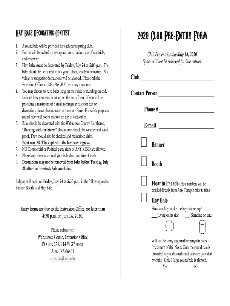 Fillable Online 2010 Club Pre-Entry Form Fax Email Print - pdfFiller