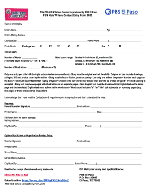 Fillable Online This PBS KIDS Writers Contest is produced by PBS El ...