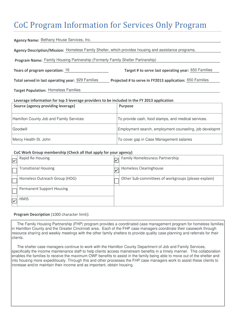 Fillable Online CoC Worksheet and Budget REVISED Completed.pdf Fax ...