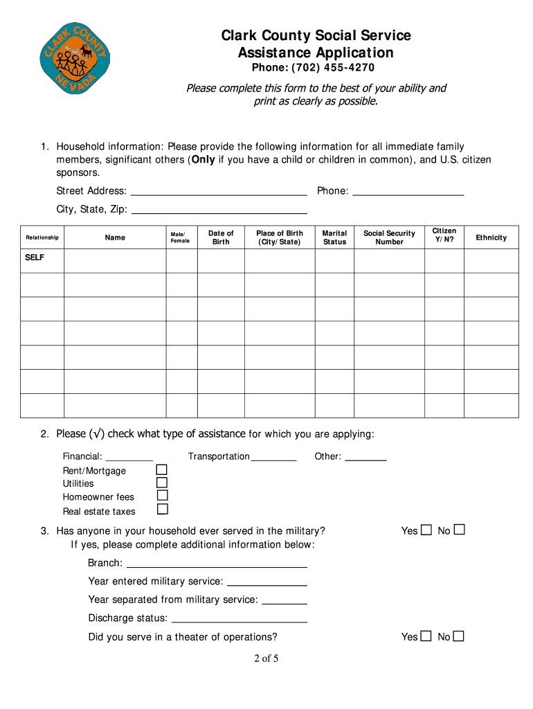 Fillable Online CLARK COUNTY SOCIAL SERVICE PROGRAMS Fax Email Print - pdfFiller
