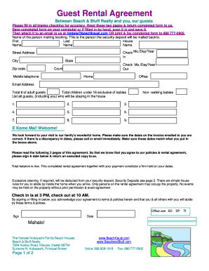 Fillable Online Guest Rental Agreement - beachkauai.com Fax Email Print ...