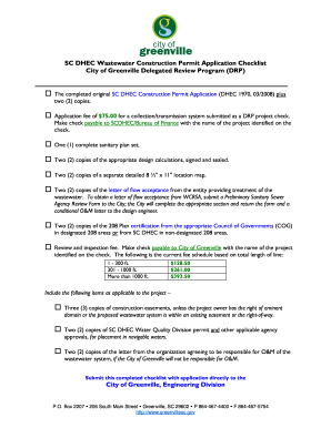 Fillable Online SC DHEC Wastewater Construction Permit Application ...