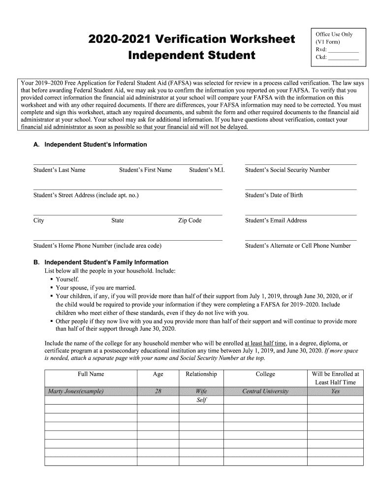 Fillable Online V1 2020-2021 Standard Verification Worksheet - Clark Atlanta ... Fax Email Print ...